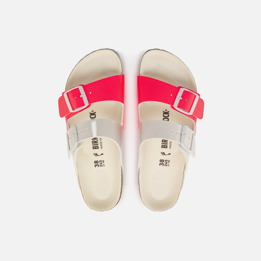 Birkenstock WMNS Arizona Split Birko-Flor Patent - White / Neon Pink – Kith