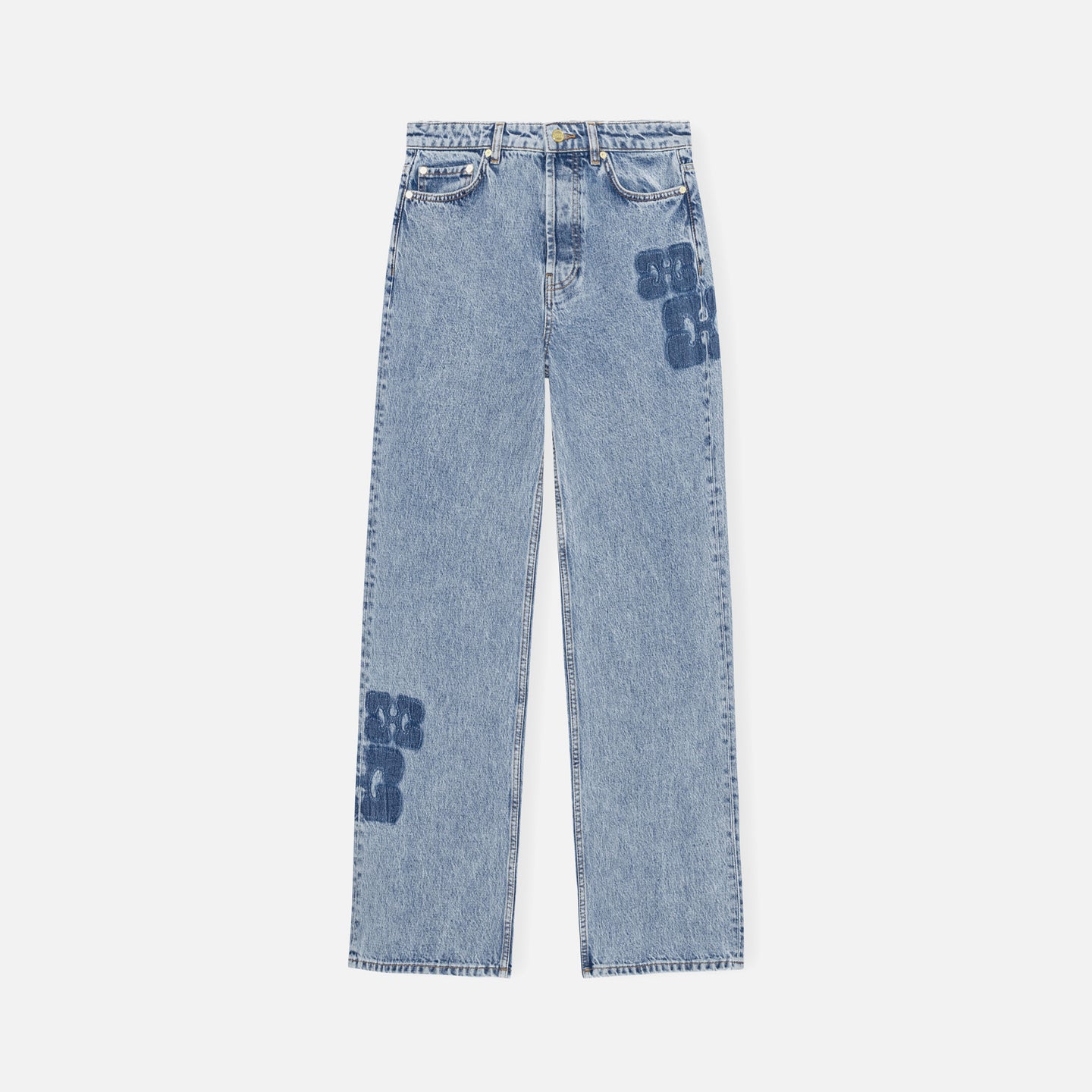Ganni Patch Denim Izey Pant - Mid Blue Stone – Kith