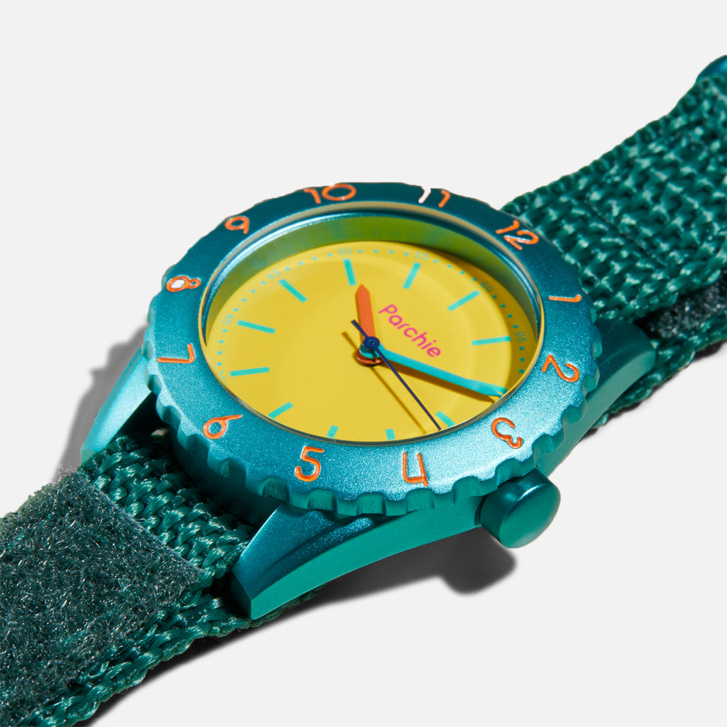 Parchie School-Time Watch - Teal / Yellow / Dark Green – Kith