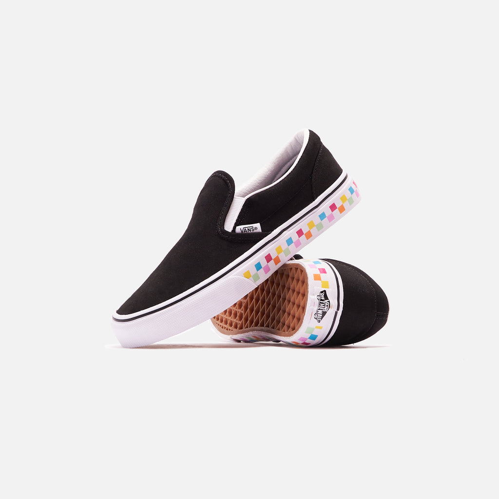 Vans Grade School Classic Slip-On Checkerboard - Rainbow / Black – Kith